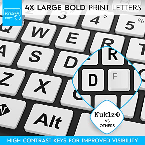 Nuklz N Magnus 325 | Wireless Large Print Full Size Computer Keyboard | High Contrast Black & White Keys | Soft Buttons | Ideal for Visually Impaired, Beginners and Seniors | Plug & Play
