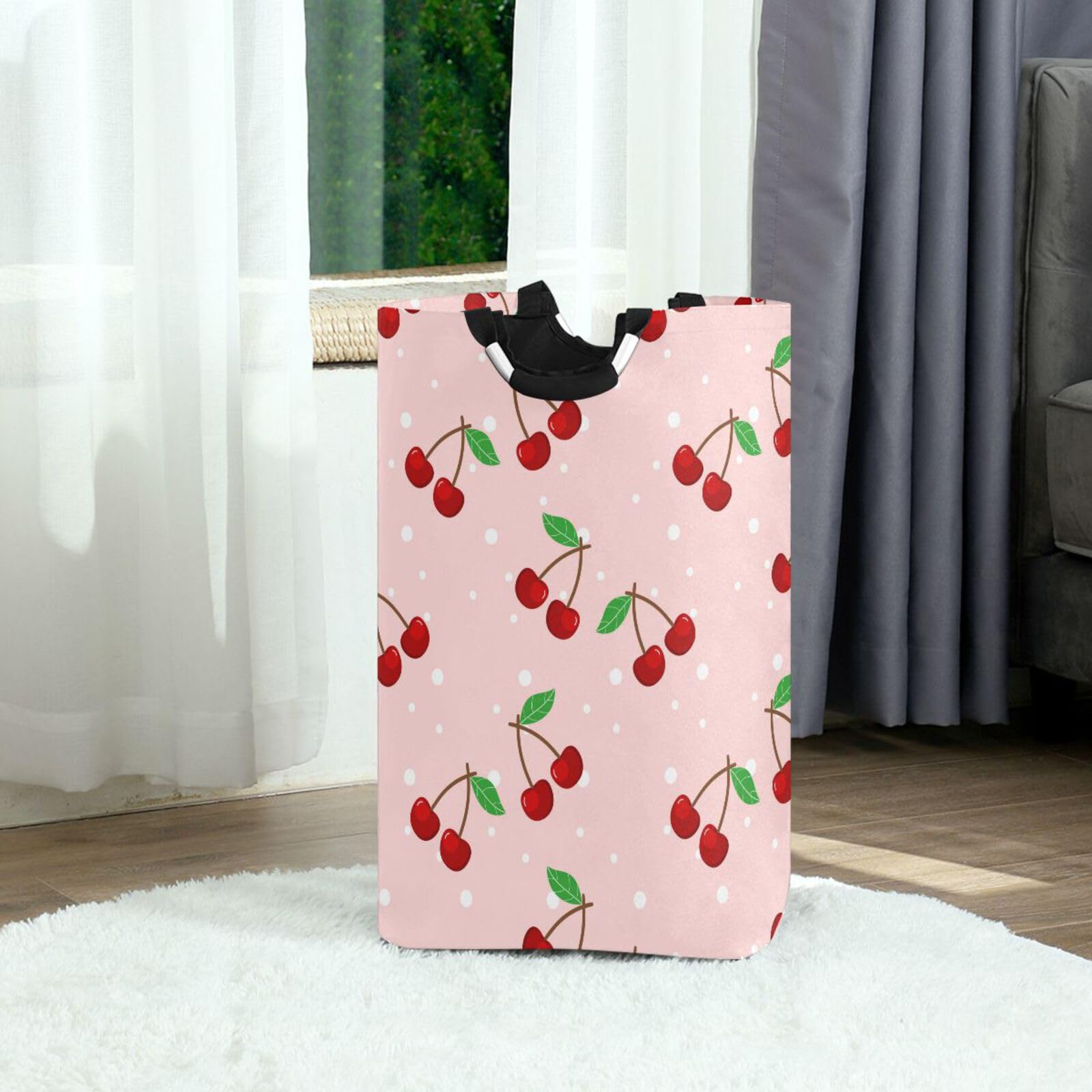 YEGAME Cherry Laundry Hamper, Water-Resistant Oxford Cloth Storage Baskets with Handle, Foldable Lightweight Durable Store Basket for Home Bathroom Bedroom Dorm Nursery