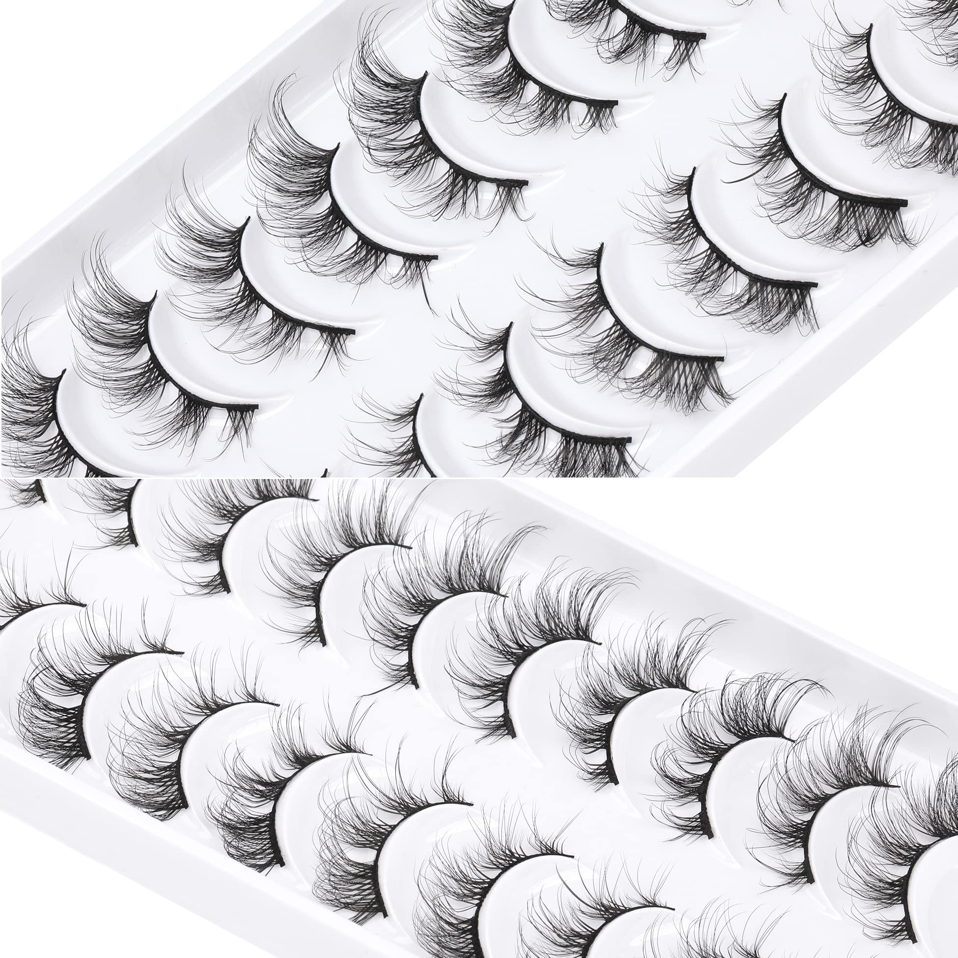 Lashes Natural Look Wispy False Eyelashes Fluffy Lashes Mink Cluster Eyelashes Cat Manga Anime Fake Eyelashes 10 Pairs Strip Eye Lashes Pack ALICROWN Black
