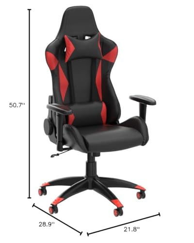OLIXIS Ergonomic Racing Style Game Office Computer Desk, Adjustable Arm Swivel Task Chair with Headrest and Lumbar Support Pillow for Adults, Teens, DarkRed