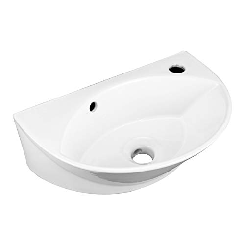 Renovators Supply Manufacturing Bathroom Sinks 17 in. White Ceramic Wall Mounted Bathroom Vessel Sink Juniper with Overflow and Faucet Hole