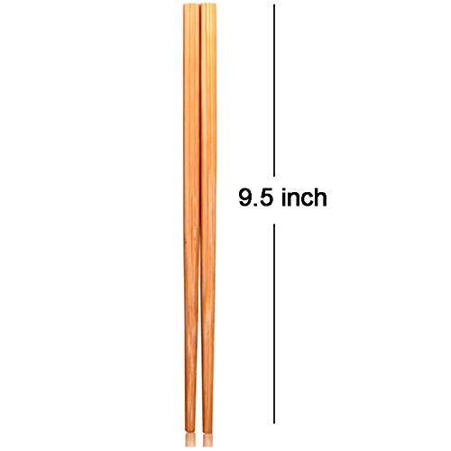 Luxxii 9.5" Natural Chinese Bamboo Wooden Chopsticks Set Reusable Classic Style Wood Chopsticks (5 Pairs)