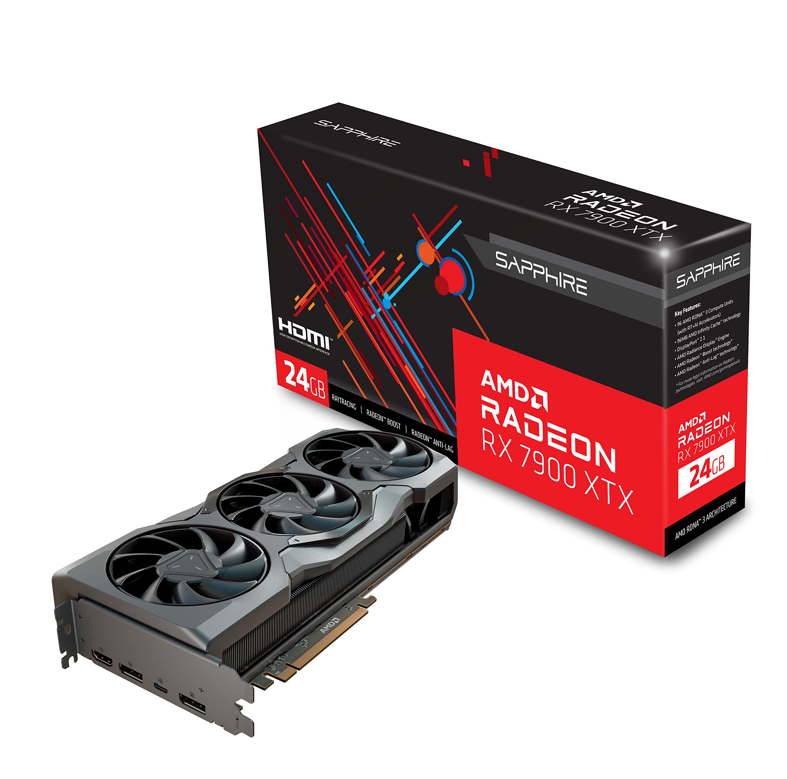 Sapphire 21322-01-20G AMD Radeon RX 7900 XTX Gaming Graphics Card with 24GB GDDR6, AMD RDNA 3