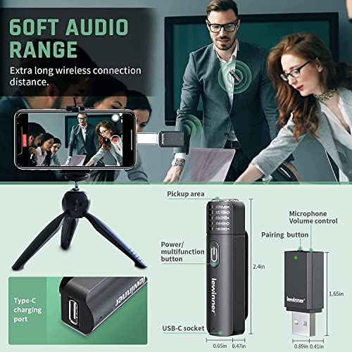 Lewinner Wireless Lavalier Microphone for Computer, iPhone, iPad, Android, Laptop, Speaker, 48KHz Plug & Play Lapel Mic for YouTube, Facebook, TikTok, Vlog, Zoom - Noise Reduction/Auto Sync