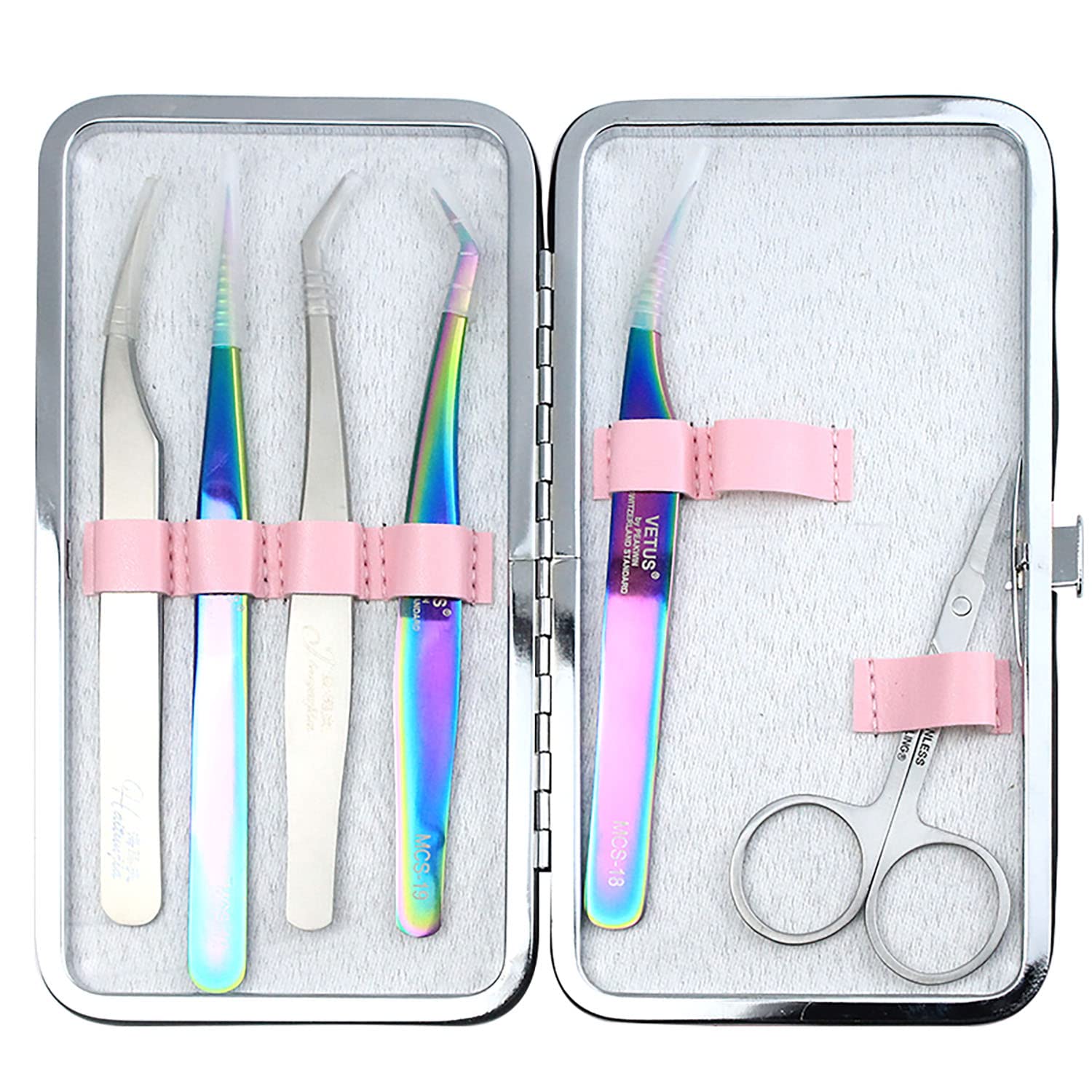 Small Tweezers Case for Eyelash Extensions, PU Leather Empty Storage Bag, Portable Travel Grafting Extension Makeup Tools Scissors Lash Brush (Pink) (TC-P)