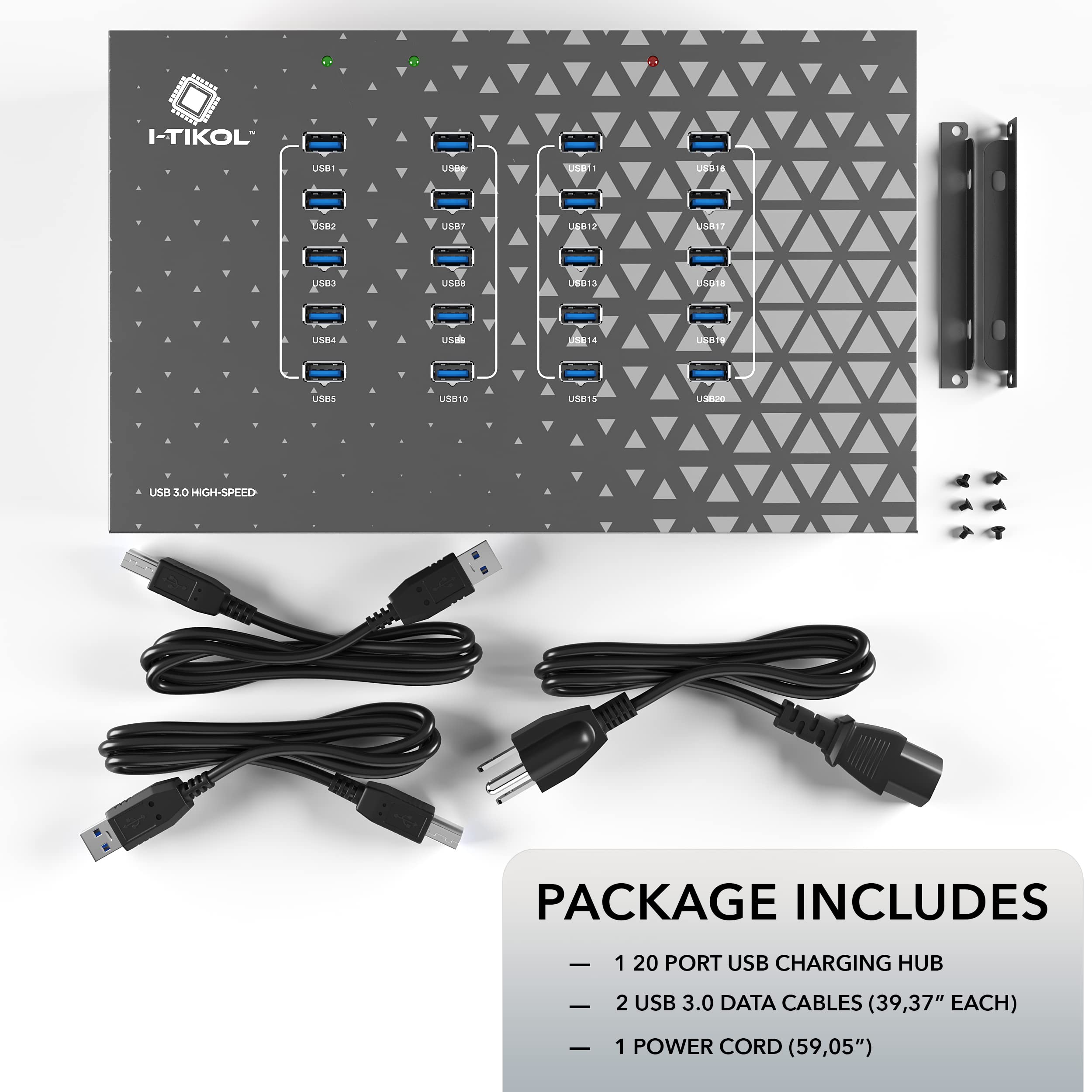 Powered USB Hub β 20 Port USB 3.0 Hub - 5Gbps Sync & High-Speed Data Transfer Multiple USB Splitter with Built-in 5V 40A Power Adapter - Fan & Mounting Brackets for Phone MB Laptop Tablet PC - 110V