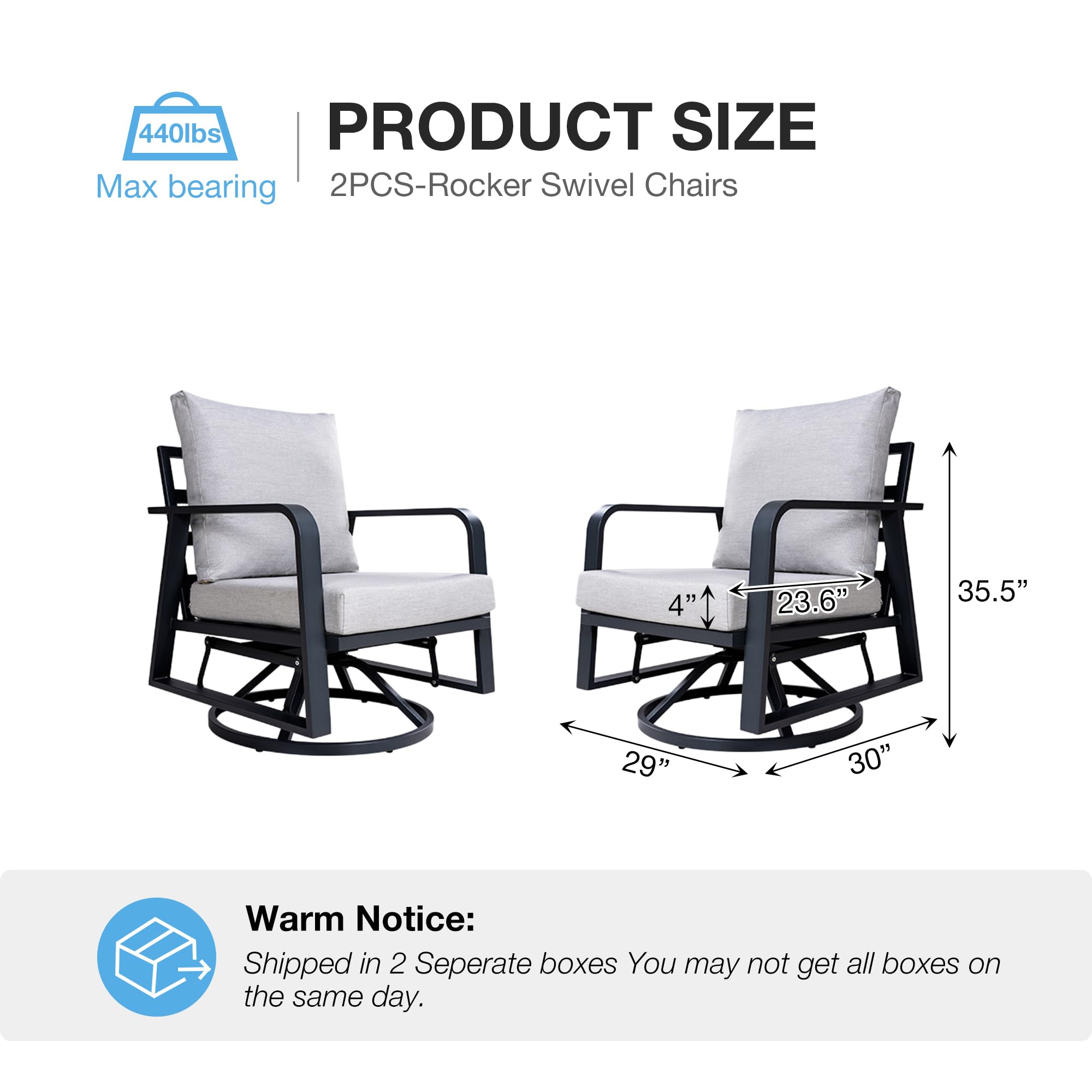 SUGOLD Aluminum Outdoor Swivel Rocking Chairs 2 Piece Set,Swivel Patio Chairs for Porch Deck Balcony Garden (Silver Gray)