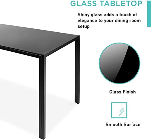 VERYKE Kitchen Dining Table Set for 4,Modern Tempered Glass Rectangular Dining Table & 4 Faux Leather Chairs Furniture Set for Kitchen Breakfast, Dining Room (Black)