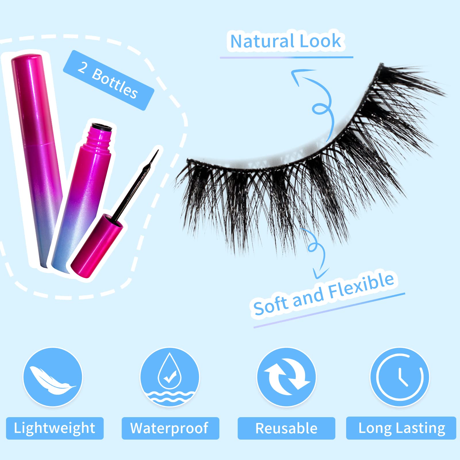 Magnetic Eyelashes Kit, Long Lasting and Reusable Magnetic lashes Natural Look, 14 Pairs False Eyelashes with Magnetic Eyeliner & Tweezers, Easy to Wear, No Glue Needed