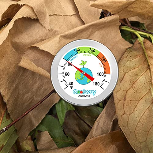 Rukars Compost Thermometer, 20 Inch Stem Backyard Compost Thermometer - 2 Inch Diameter Waterproof Anti-Fog Soil Testing Thermometer with Composting Temperature Guide Zone, 40 to 180 Degrees F