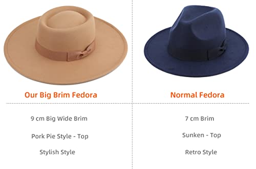 Pro Celia Big Wide Brim Women Fedora Hat (Oval-Rice)
