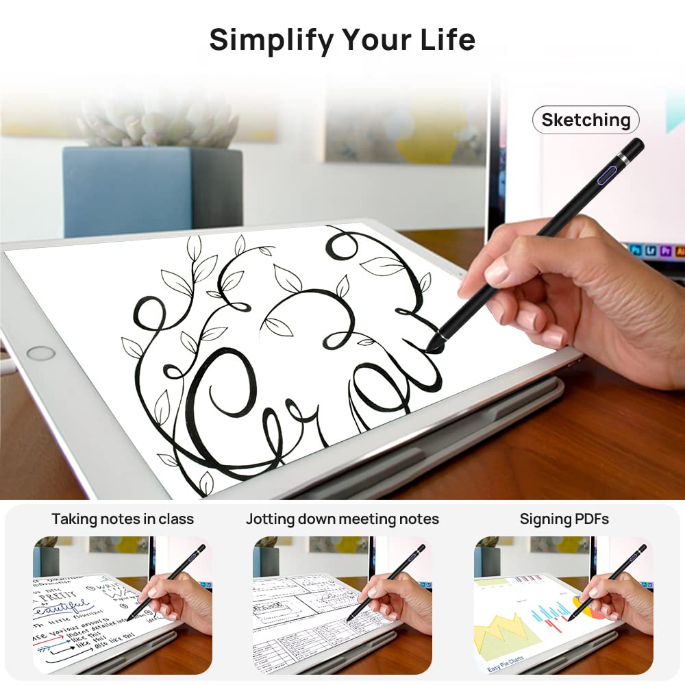 Stylus Pen for iPad Apple Pencil for iPad 9/8/7/6/5/4/3/2 Pro 12.9/11/10.5/9.7 Air 5/4/3/2 Mini 6/5/4 Alternative 2nd 1st Generation Stylus Pens for Touch Screens