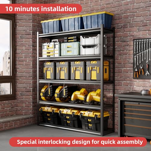 Welfiya 72H Heavy - Duty Shelving: Ultimate for Garage Storage. Sturdy, Durable, Easy - to - use. Ideal for Plastic Bins & Tool Storage in garages, Warehouses & basements. (002, 24D*47W*72H)