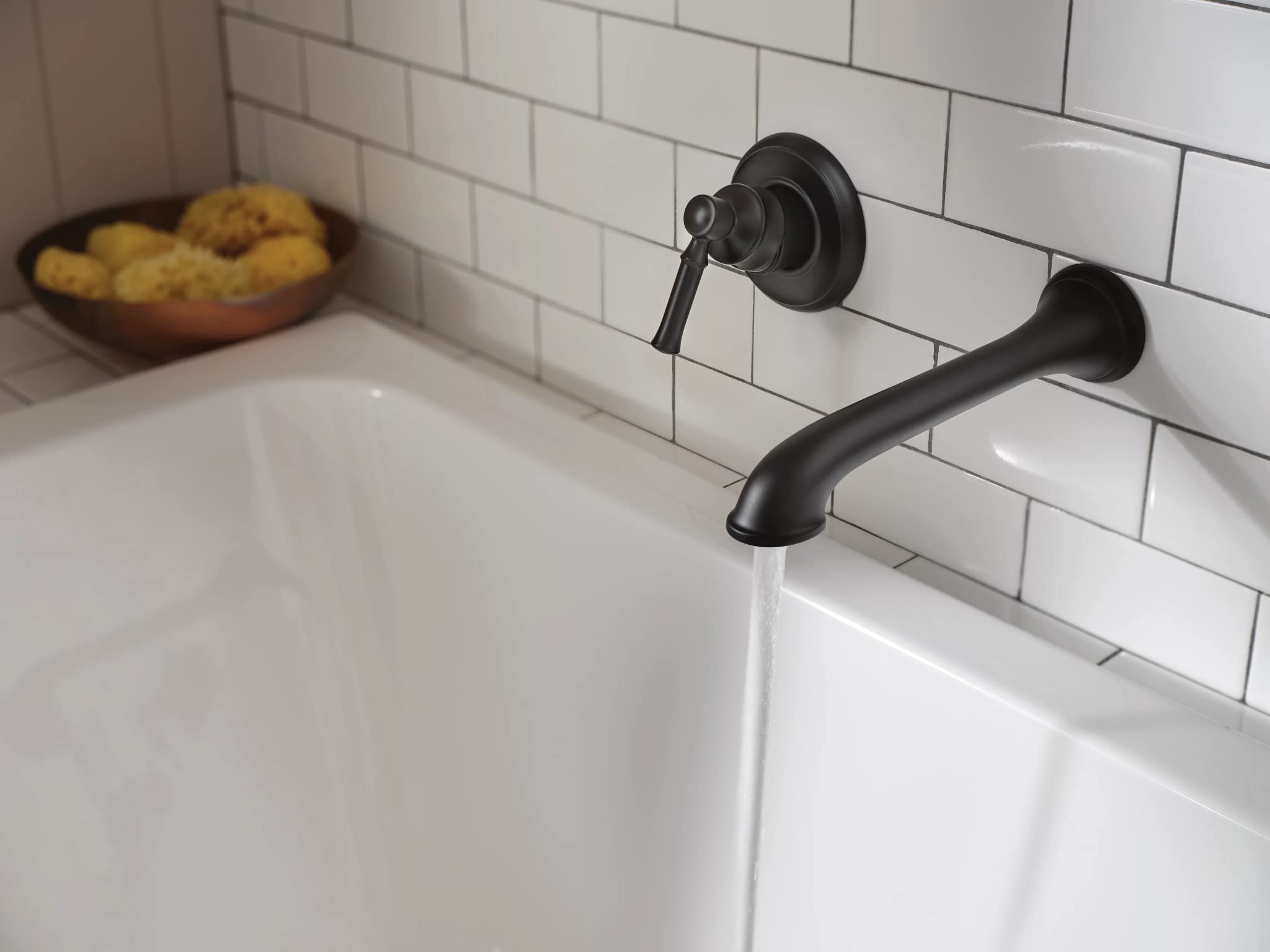 Moen WT681BL Dartmoor Single Handle Wall Mount Filler High Flow Tub Faucet with 10" Spout Reach, Matte Black
