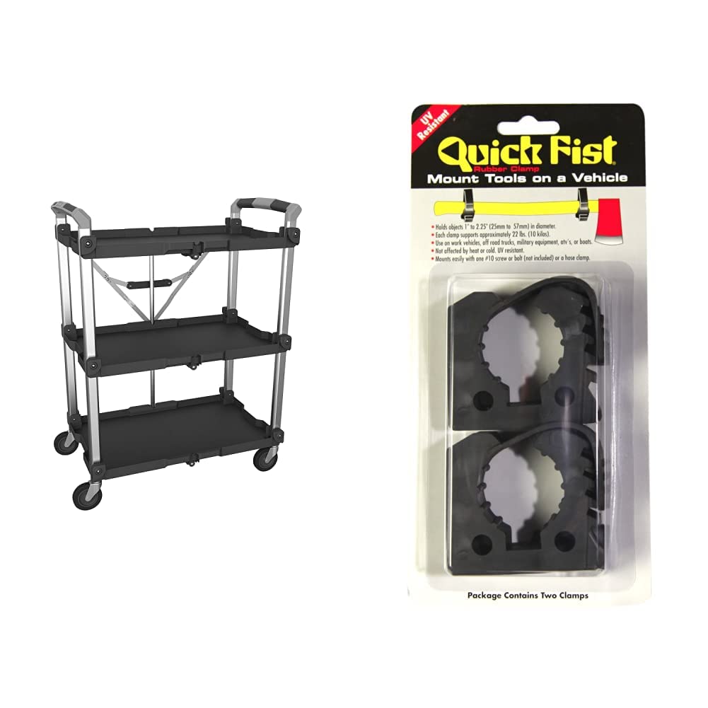 Olympia Tools 85-189 Pack N Roll Collapsible Service Cart, XL, 300LB Capacity, Black & END of Road Original Quick Fist Clamp for mounting Tools & Equipment 1" - 2-1/4" Diameter (Pack of 2) - 10010