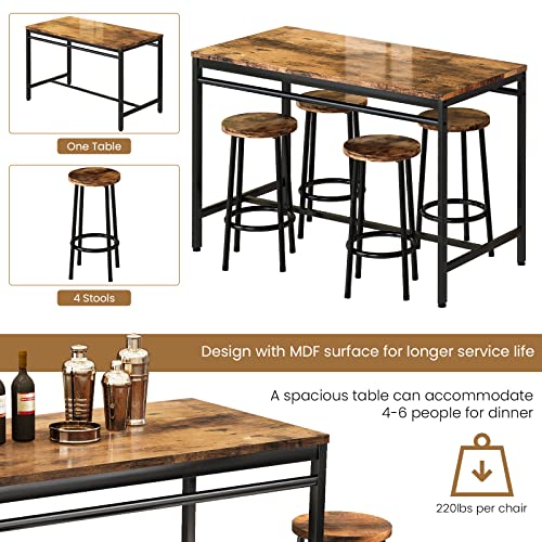 Recaceik Dining Table Sets for 4 Bar Table and Chairs Set Industrial Outdoor Table w/ 4 Stools for Home, Farmhouse, Restaurant, Cafe, Kitchen, Dining Room, Breakfast Nook, Small Space
