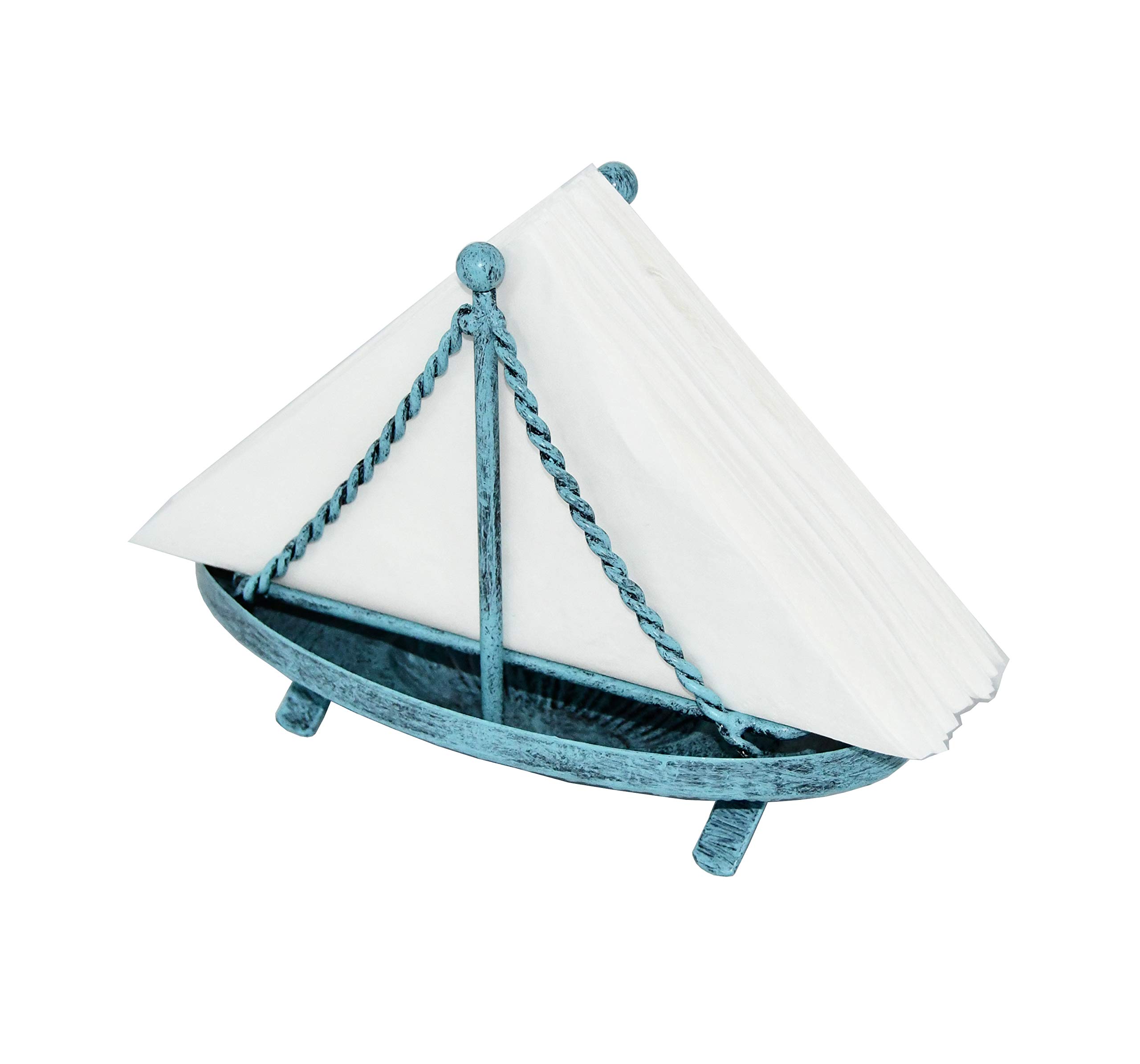 OwlGift Metal Sailboat Shaped Napkin Holder, Tabletop Paper Towel Dispenser, Mail Letter Sorter Rack, Document File Storage - Turquoise