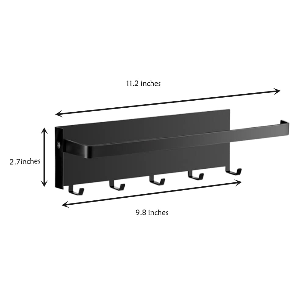 Magnetic Paper Towel Holder for Refrigerator with 5 Hooks, Retractable Kitchen Towel Rack with Strong Magnet,Black Magnetic Towel Holder for Refrigerator,Grill,Kitchen,Fridge,Garage