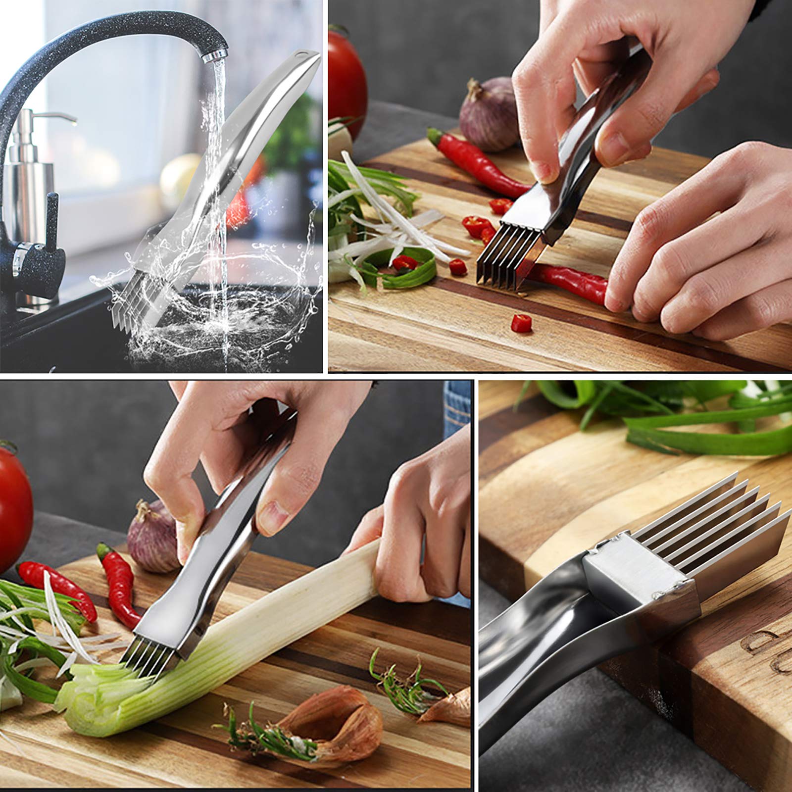Kitchen Shred Silk The Knife, Stainless Steel Chopped Green Onion Knife, Curved Handle Design, Food Speedy Chopper Green Onion Cutter Kitchen Tool (2Pcs)