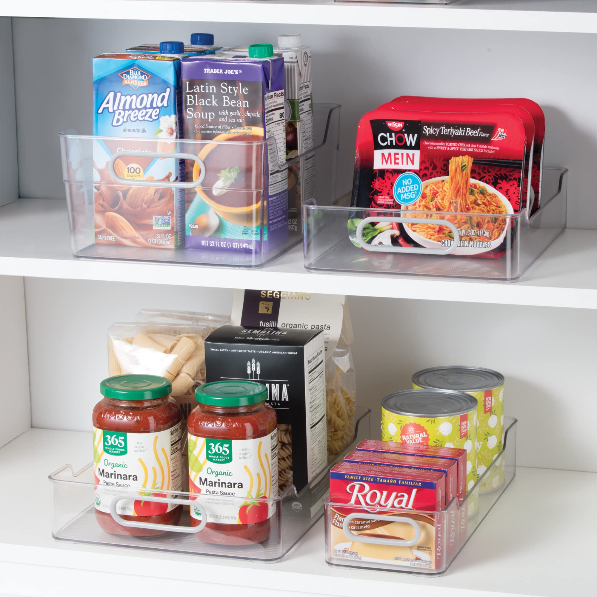 Oggi Cabinet/Drawer High Wall Storage Bin - 14" x 5", Clear/Gray, Ideal for Kitchen Organization, Pantry Storage, Fridge Organizing - Set of 6