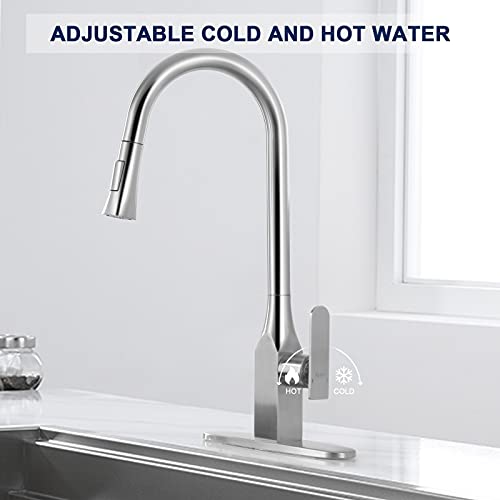 Kitchen Sink Faucet,New Square Base Designwith Pull Down Sprayer and Magnetic Docking Spray Head,for Bars, Restaurants, Residences, Kitchen Sinks