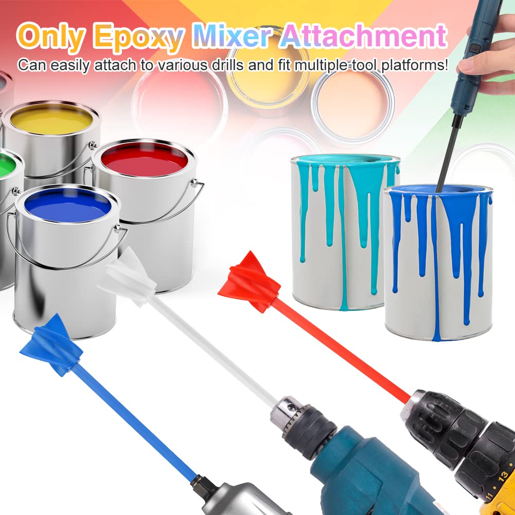 QOONESTL Resin Mixer Paddles, 4pcs Reusable Paint Mixer Epoxy Mixer Paddles, Multipurpose Mixer Drill Attachment for Resin, Paint, Silicone, Ceramic Glaze Mixing(Black+White+Red+Blue)