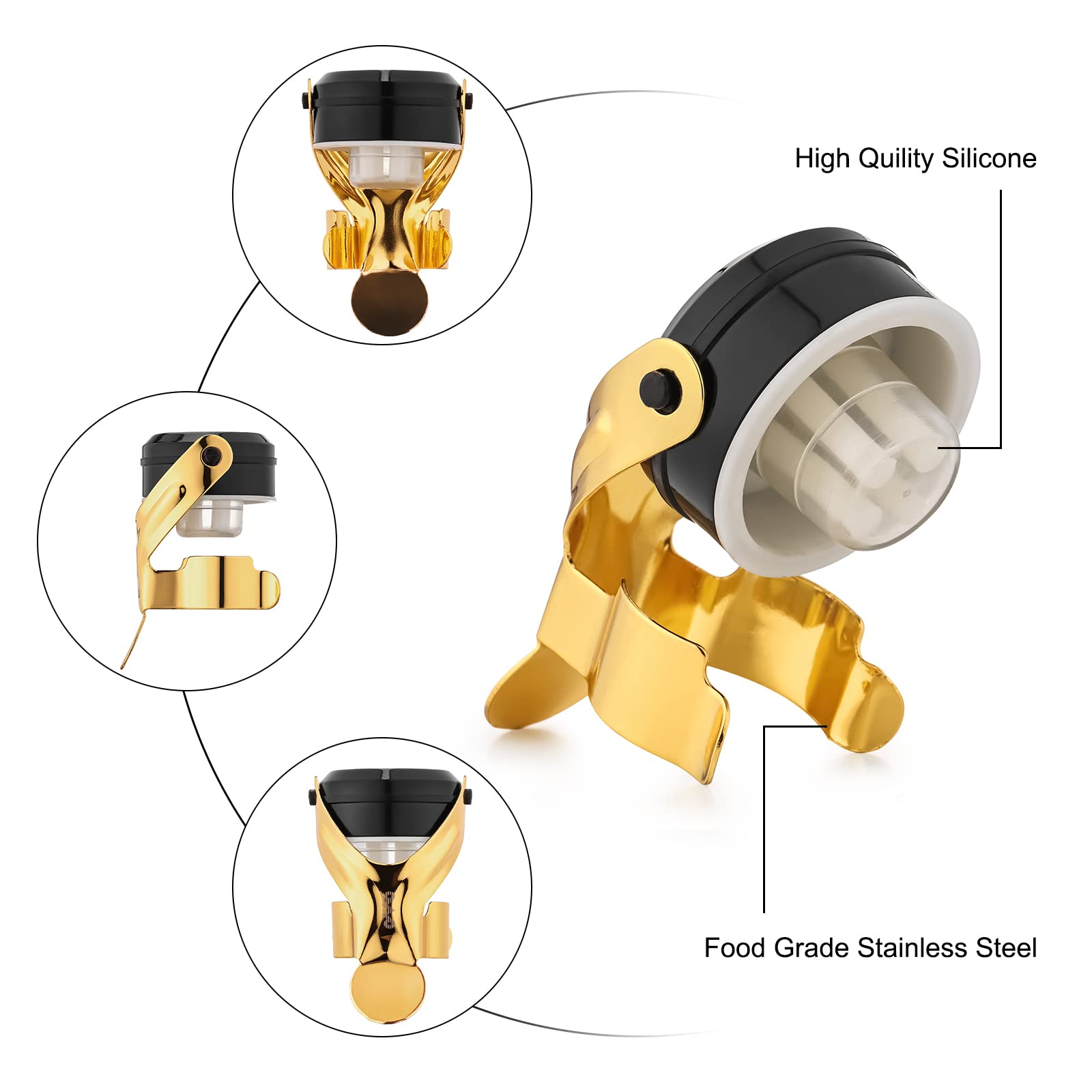 OWO Wine stoppers Stainless Steel Wine Saver Plug with Silicone Wine Saver for all Standard Bottle Necks Leak proof Keep Fresh (Gold, 2 Pack)