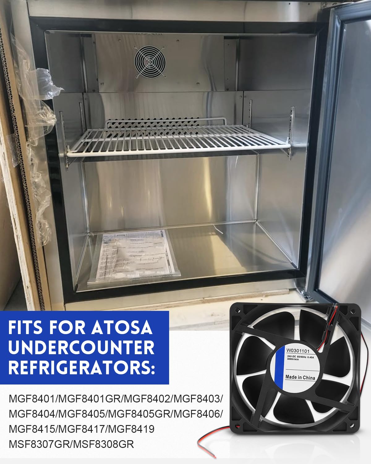W0301112 W0301101 Fan Motor Evaporator Fit for ATOSA Undercounter Refrigerator MGF8401 MGF8401GR MGF8402,Metal Frame Housing