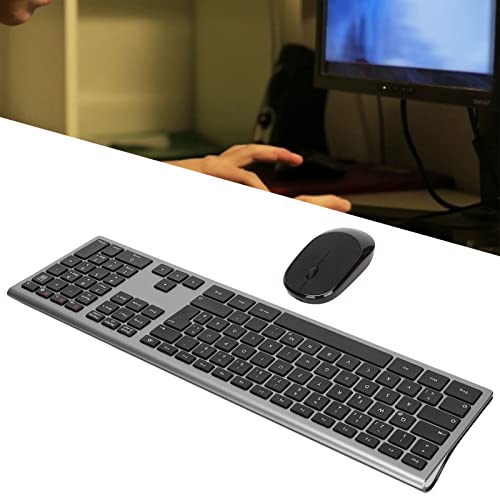 PUSOKEI Wireless Keyboard Mouse Combo, 2.4G Ergonomic USB Gaming Keyboard and Mouse, Full Size QWERTZ Keyboard and 1600dpi Compact Mouse, for Windows PC (German Layout)