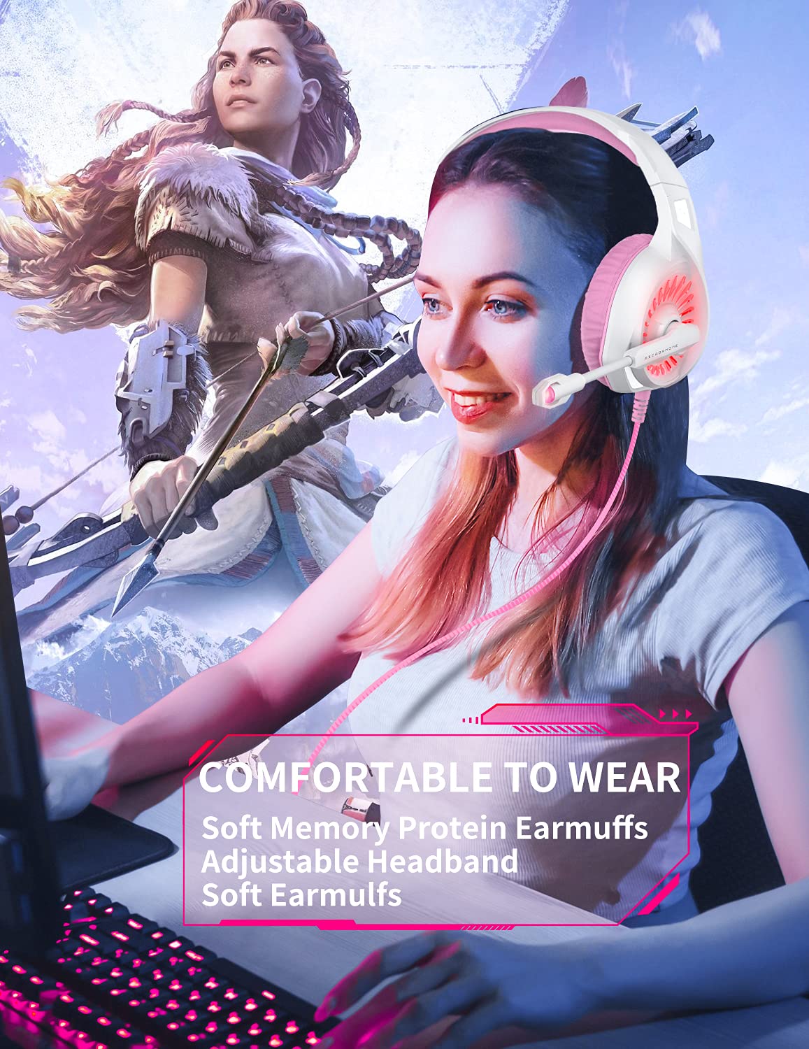 ONFINIO Gaming Headset PC Headphone with Surround Sound Stereo, PS4 Headset with Noise Canceling Mic & LED Light,Compatible with PC PS4 PS5 Xbox One Laptop Mac Phone Tablet