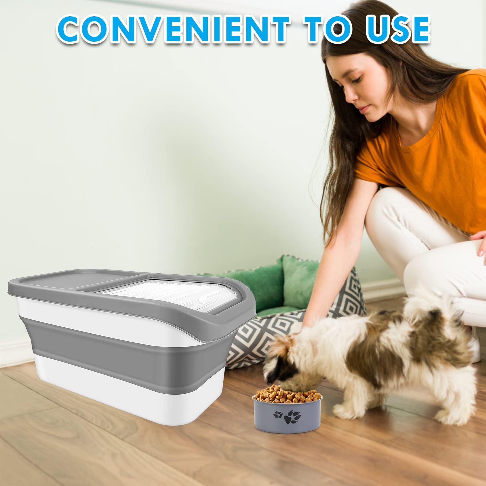 Micnaron Dog Food Storage Container, 13 LB Collapsible Pet Food Container Airtight Food Storage Bin with Lids Locking Bowl Kitchen Cereal Rice Dry Holder with Bowl & Shovel & Measuring Cup