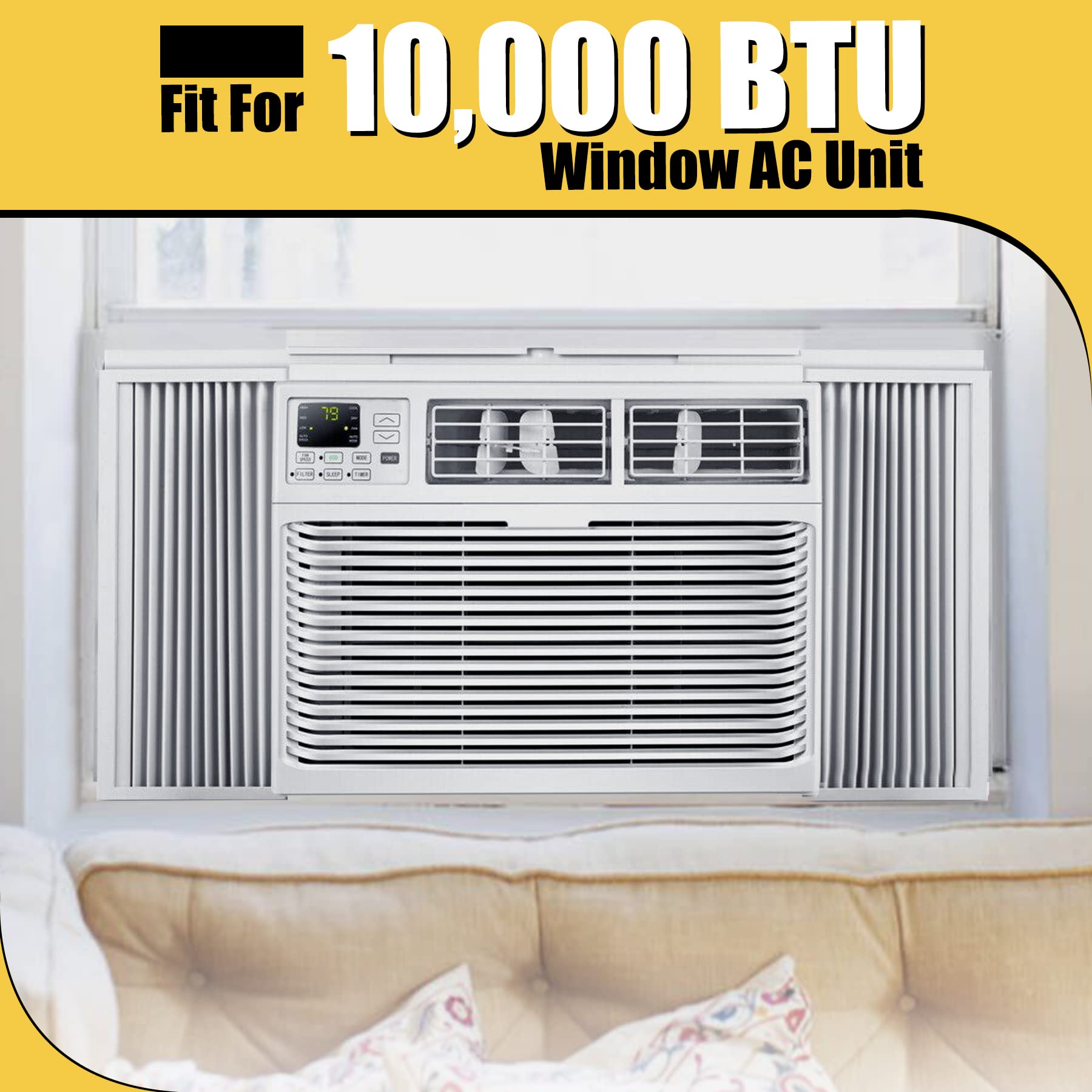 Powrocket Window AC Side Panel with Frame Set,Air Conditioner Accordion Filler Curtain Replacement Kit,Fits Most 8000 BTU Window Air Conditioner Units,White
