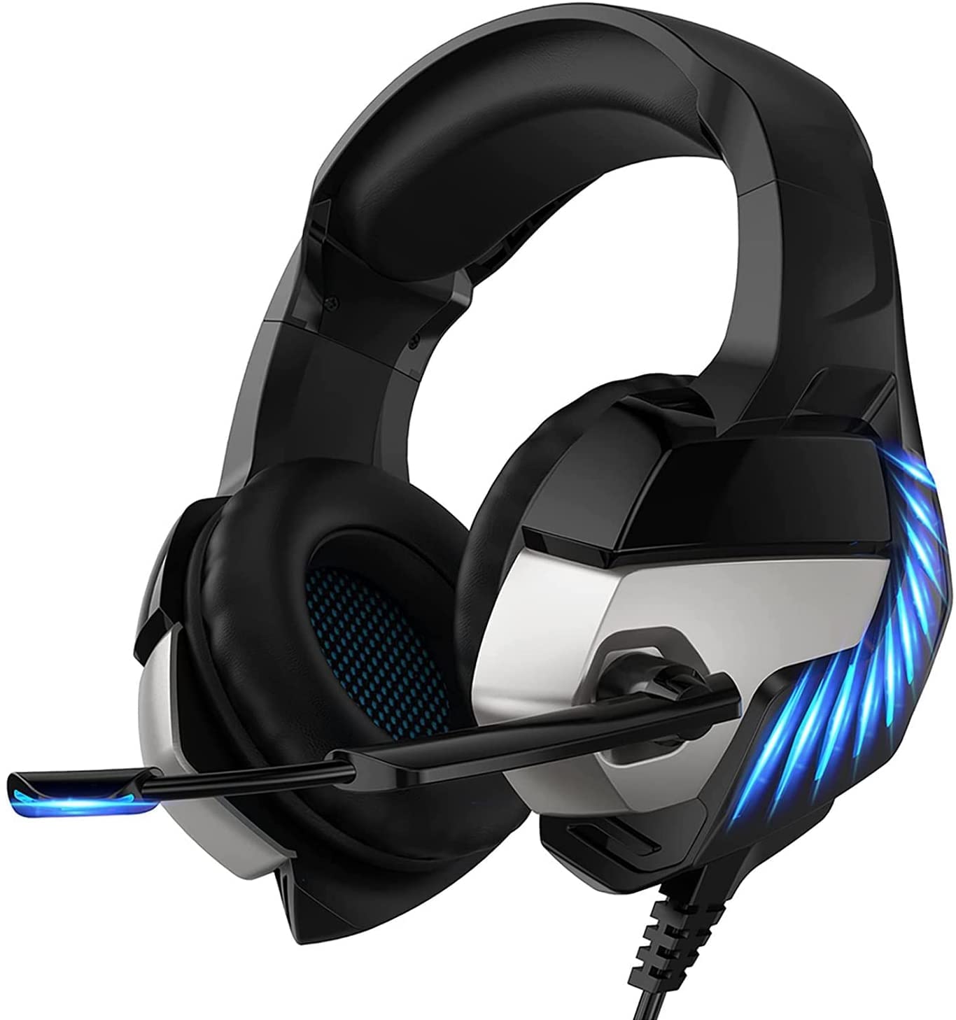 ONIGAL Gaming Headset with Microphone, Wired Headphones with LED Lights Soft Memory Over Ear Earmuffs for Laptop PS4, PS5, PC, PS3, Computer