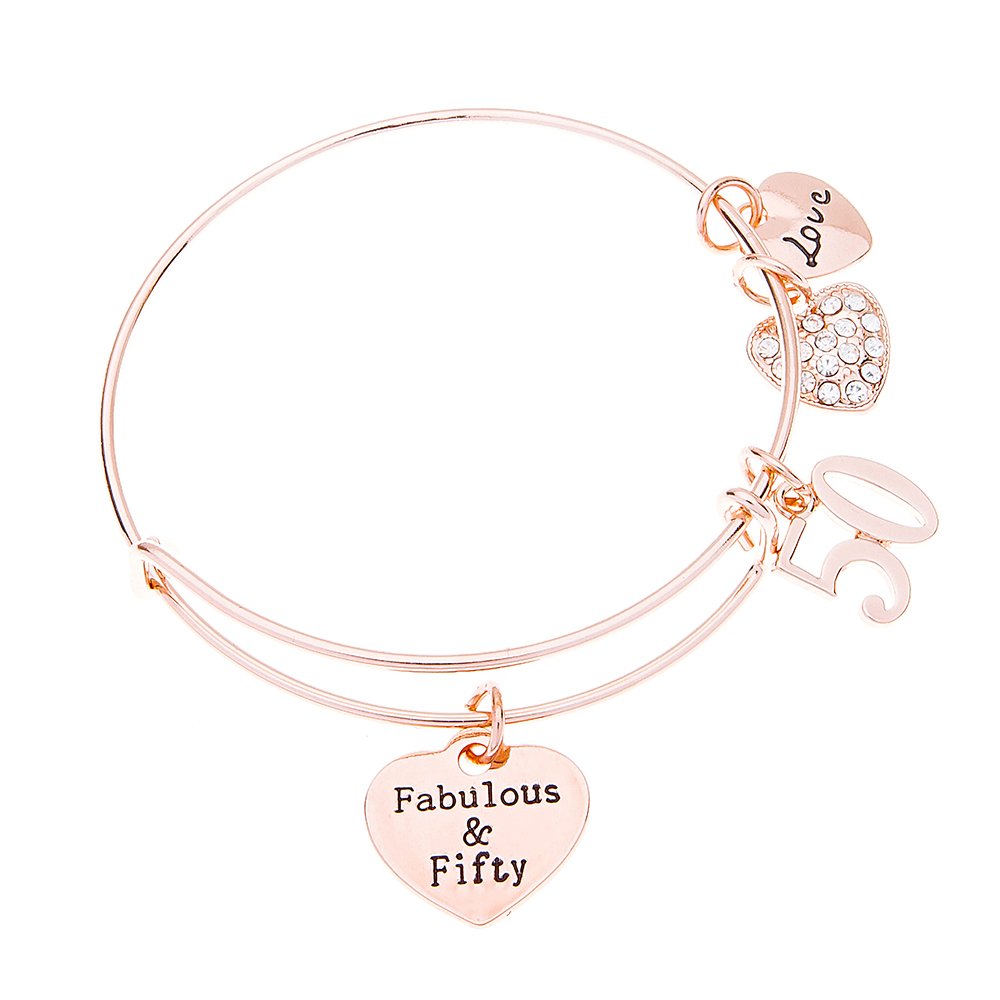Infinity Collection 50th Birthday Gifts for Women, 50th Birthday Expandable Charm Bracelet, Fabulous and Fifty Bracelet, 50th Birthday Gift Idea for Her