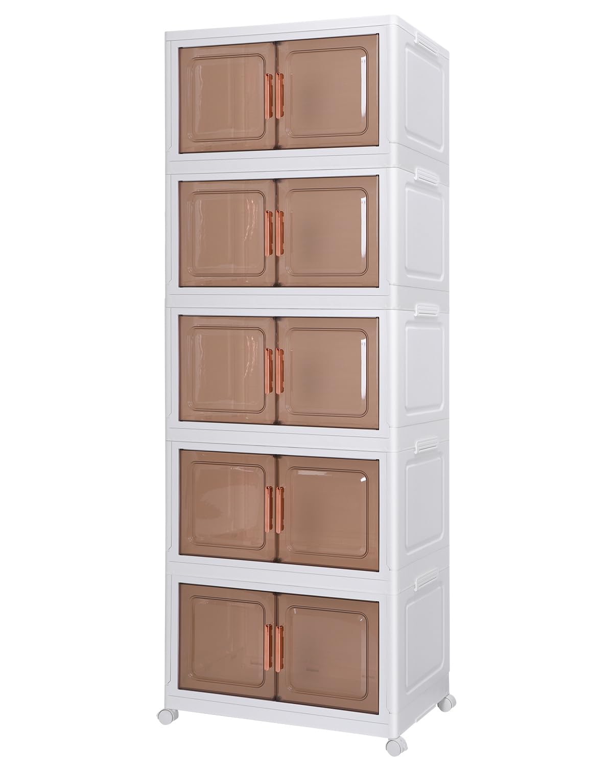SALLOUS 5-Tier Stackble Storage Bins with Lid, 145Gal Collapsible Storage Bins with Wheels, Plastic Folding Storage Boxes, Closet Organizers for Living Room Home Office (White)