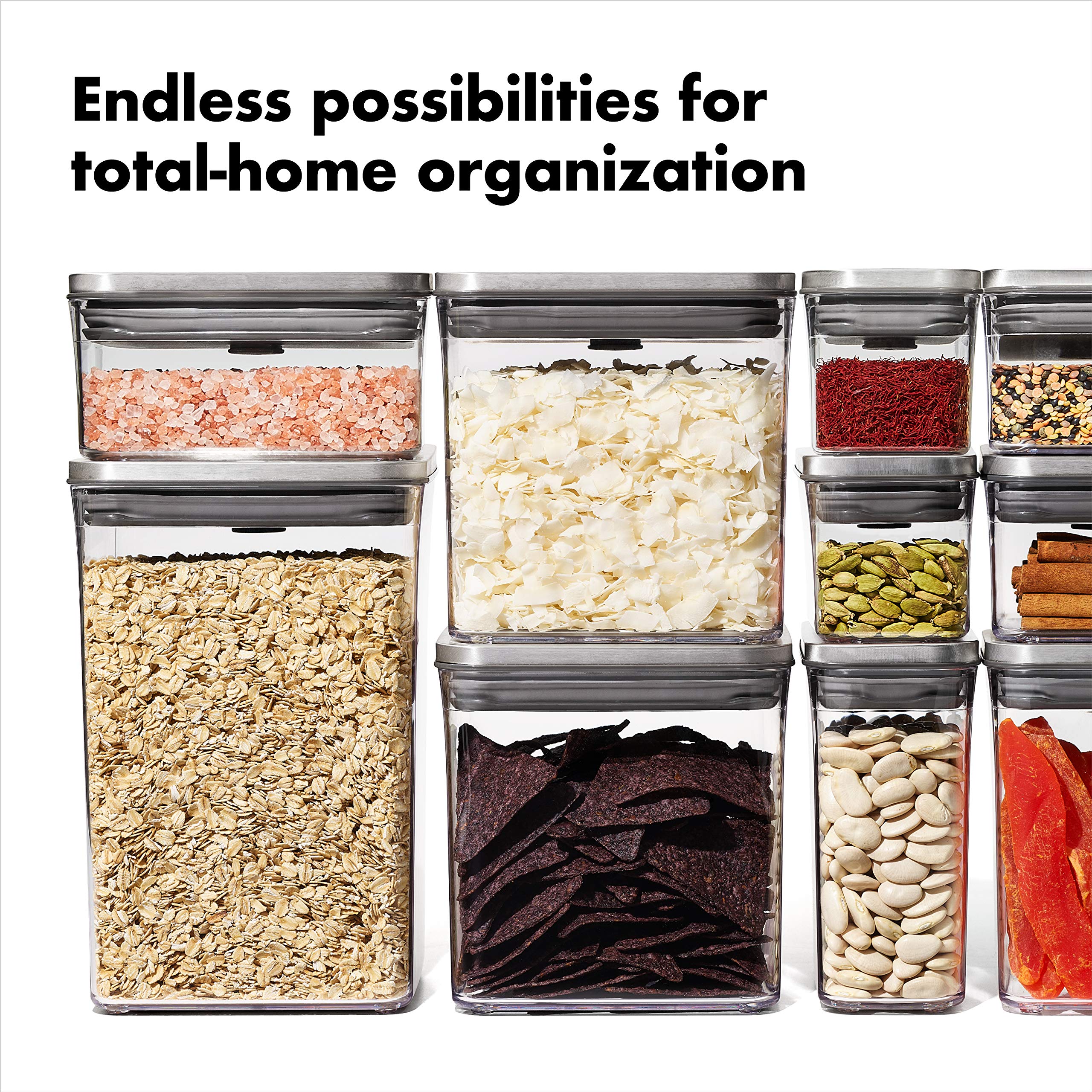 OXO Steel POP Container Medium Rectangle - 2.7 Qt for Rice, Pasta and More,Grey