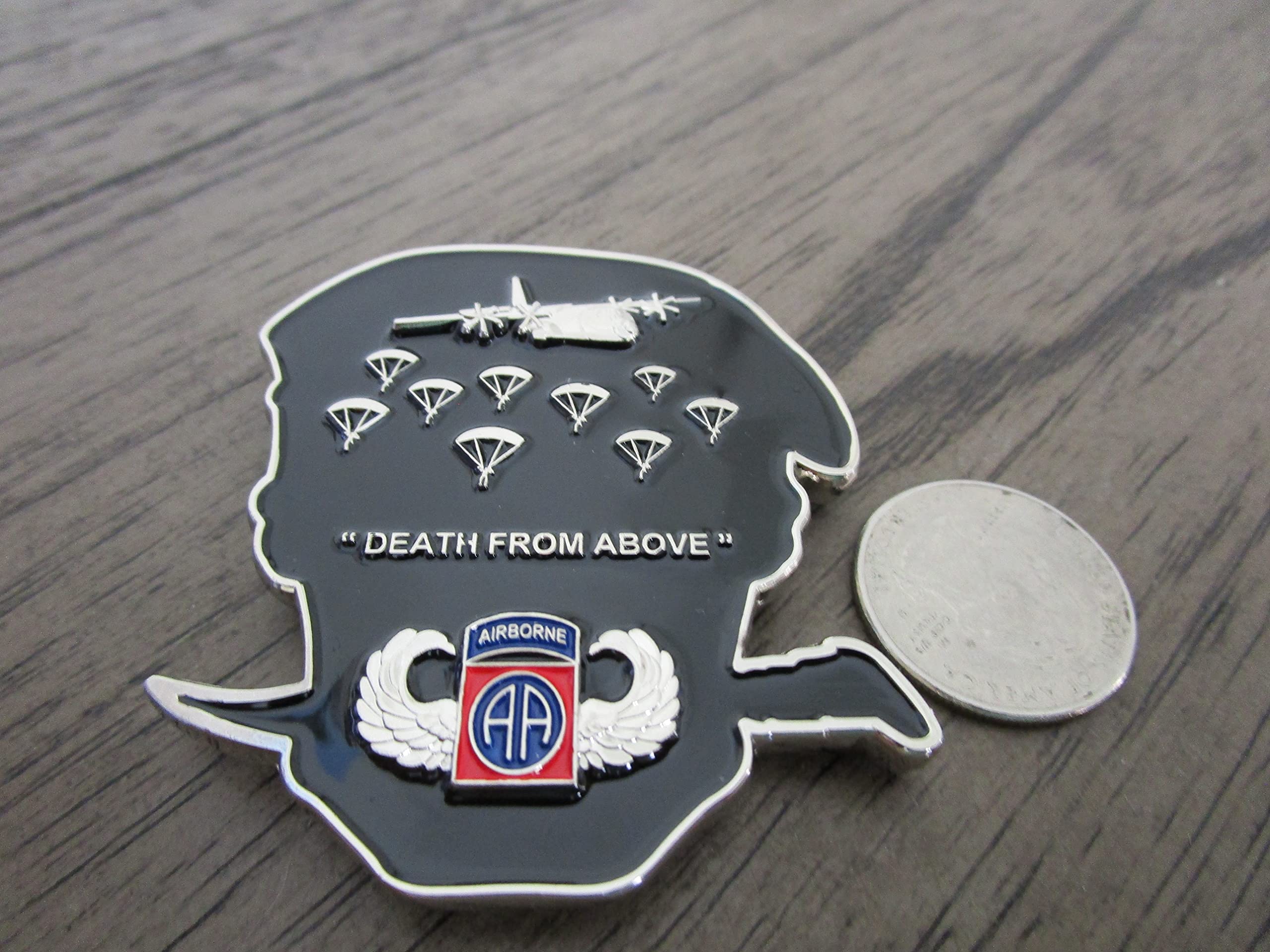 Oneworldtreasures United States Army 82nd Airborne Division Beret Skull Death from Above Challenge Coin