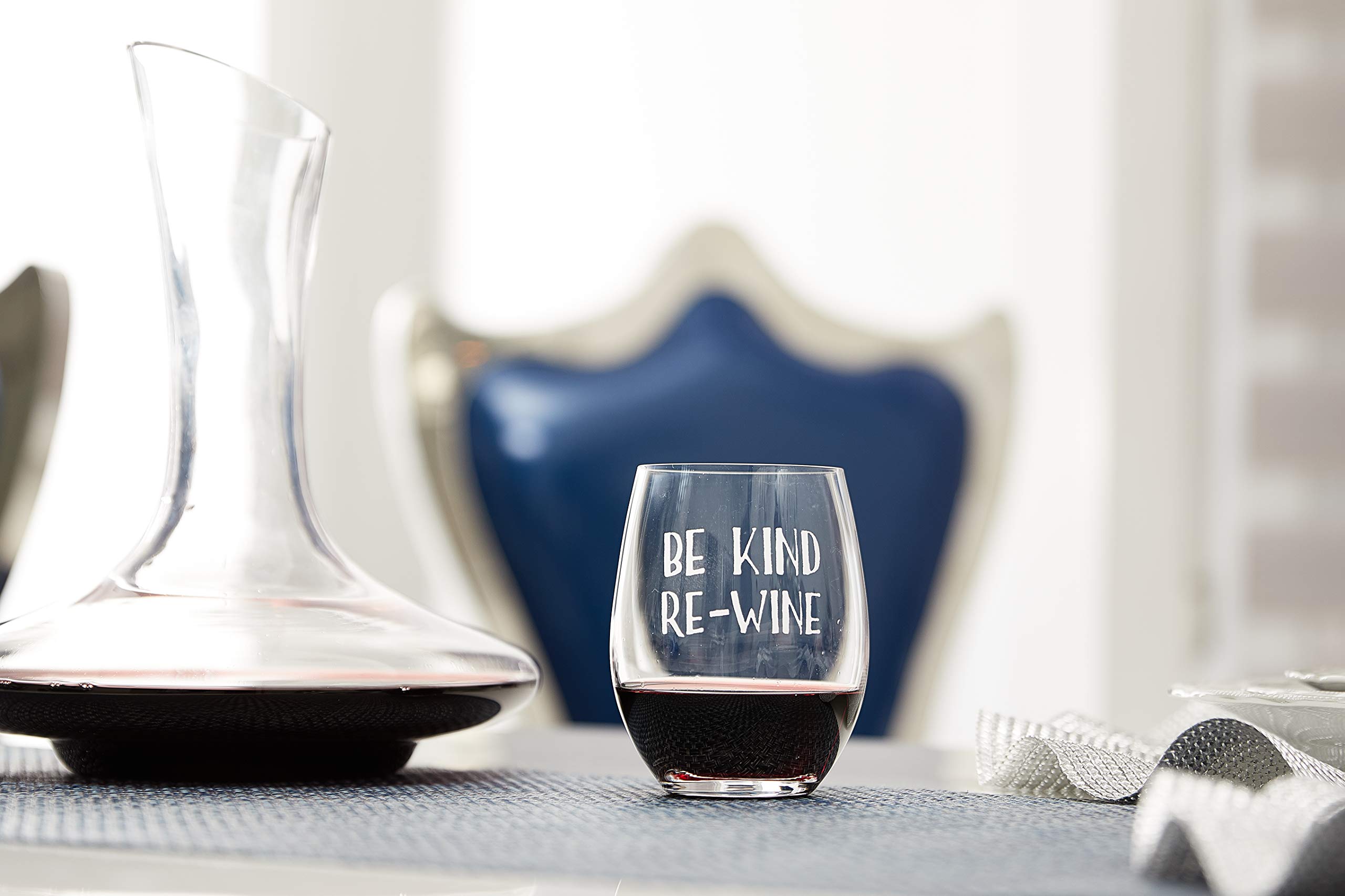 Lushy Wino β Be Kind, Re-Wine β Cute, Novelty, Etched Stemless 16-Ounce Wine Glass with Funny Sayings in Gift Box