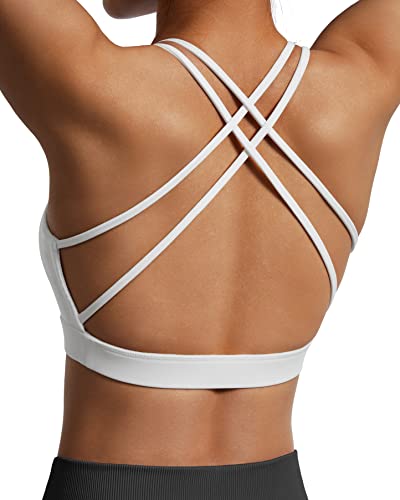 OMKAGI Women Crisscross Backless Sports Bras Padded Open Back Strappy Yoga Bra Top(M,257-White)