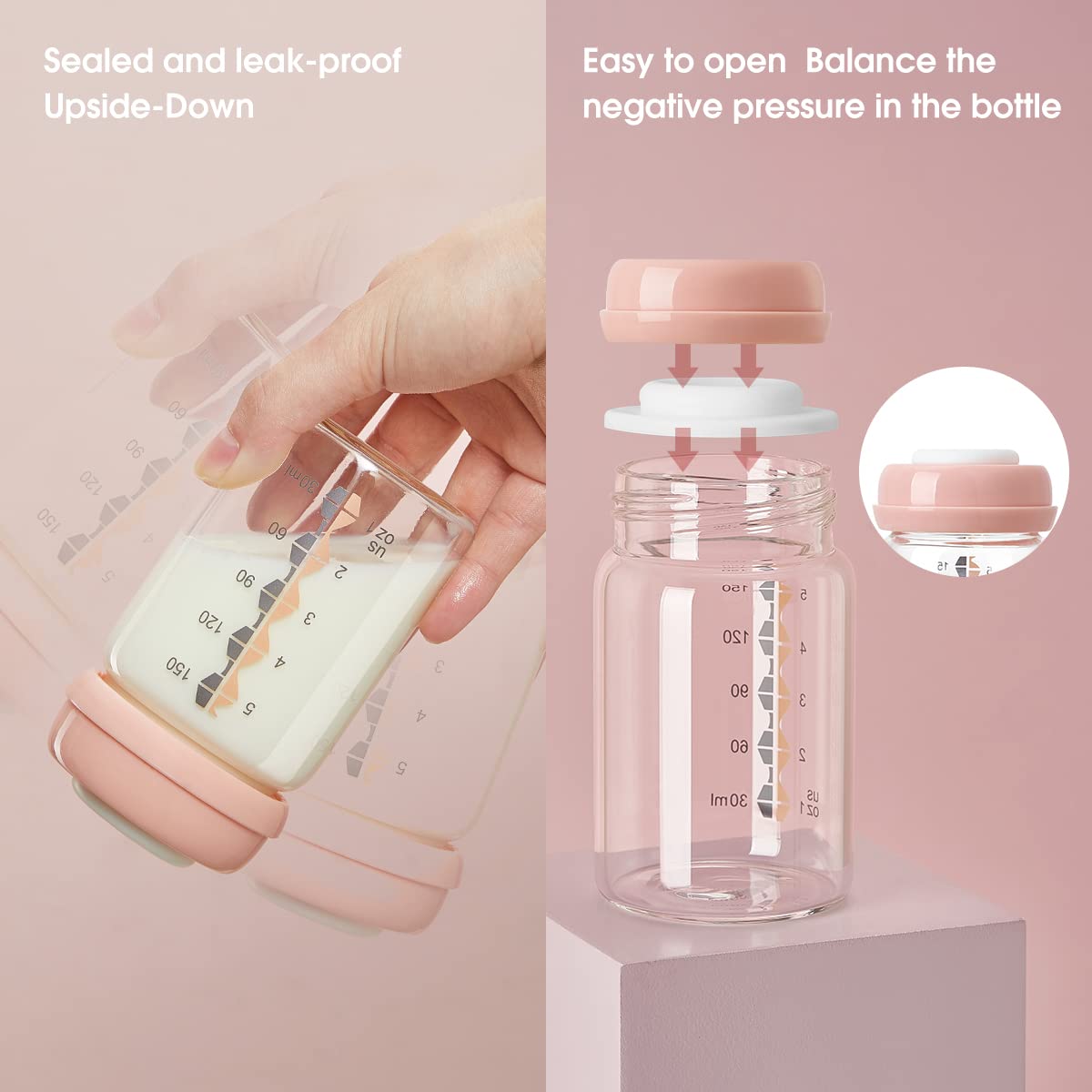 SEEDNUR Breastmilk Bottles 3pc Set with Leak Proof Lids 5oz 150ml Reusable Wide Neck Bottles Best for Breast Milk Collection & Storage Solution BPA Free Fits Most Breast Pumps