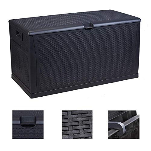 OVASTLKUY 120 Gallon Large Deck Box, Outdoor Storage Box Waterproof Resin Indoor/Outdoor Storage Container and Seat for Patio Cushions (Black)…