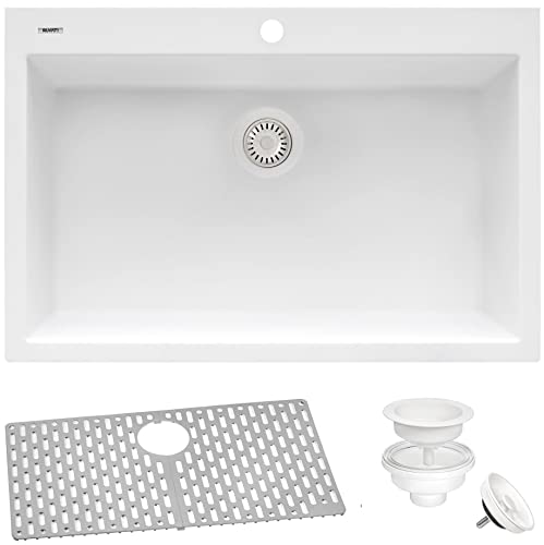 Ruvati 30 x 20 inch Drop-in Topmount Granite Composite Single Bowl Kitchen Sink epiGranite - Arctic White - RVG1030WH