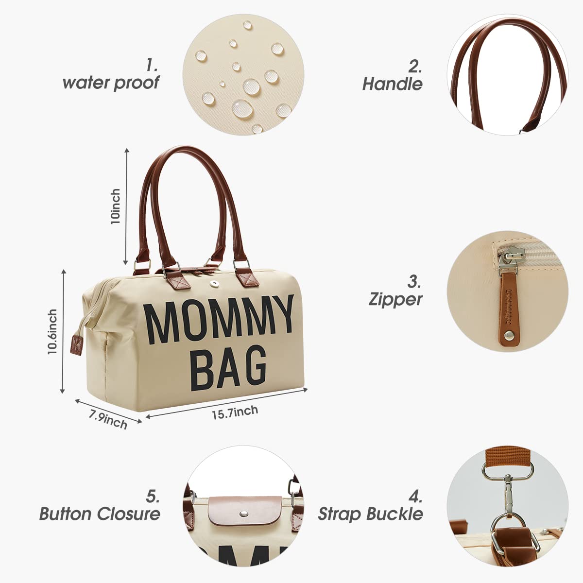 SEEDNUR Diaper Bag Tote with 2 Organizer Pouches, Large Capacity Mommy Bag for Hospital and Weekender Travel (Beige)