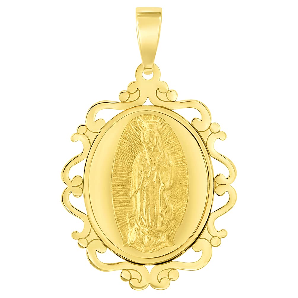 Jewelry America 14k Yellow Gold Elegant Ornate Miraculous Medal of Our Lady of Guadalupe Pendant (1")