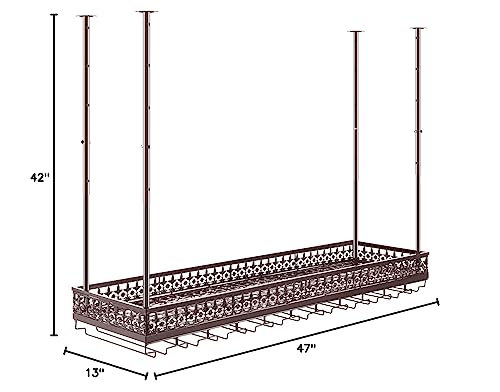 VEVOR Ceiling Wine Glass Rack, 46.9 x 13 inch Hanging Wine Glass Rack, 18.9-35.8 inch Height Adjustable Hanging Wine Rack Cabinet, Coppery Wall-Mounted Wine Glass Rack Perfect for Bar Cafe Kitchen