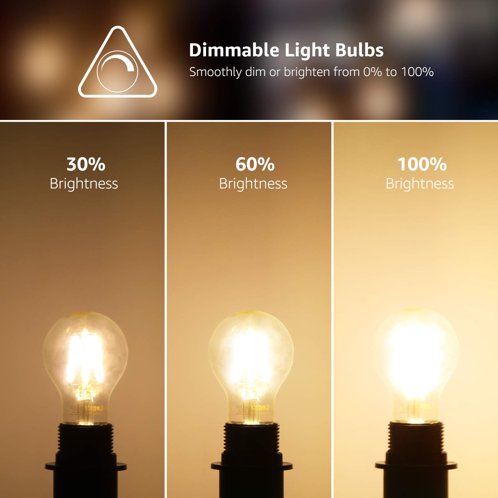 Lepro Vintage LED Bulbs, Dimmable Filament Bulb, 8W 800LM, 60W Equivalent, 2700K Warm White, Classic Clear Glass, A19 Shape, E26 Base, Pack of 5