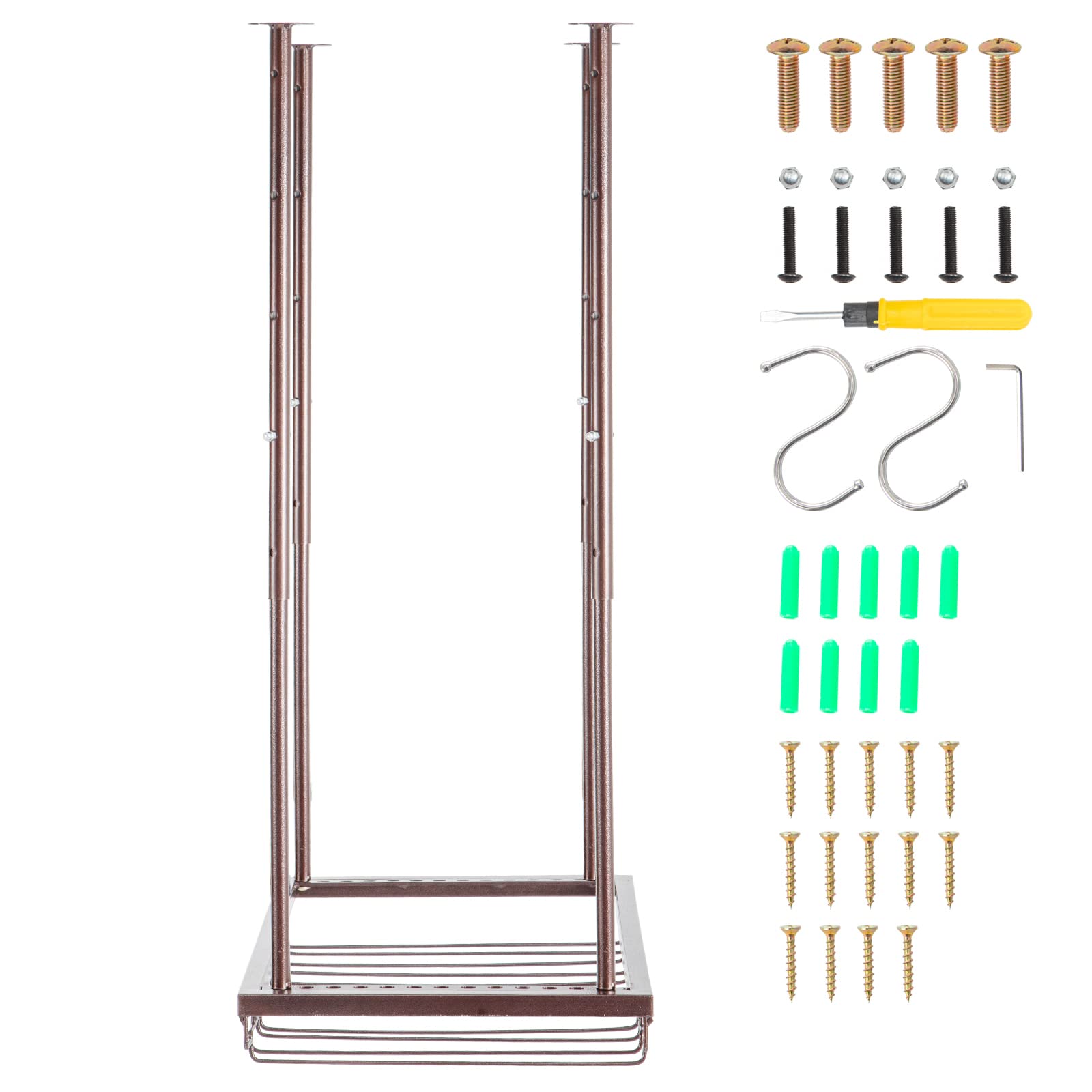 VEVOR Ceiling Wine Glass Rack, 23.6 x 13.8 inch Hanging Wine Glass Rack, 18.9-35.8 inch Height Adjustable Hanging Wine Rack Cabinet, Coppery Wall-Mounted Wine Glass Rack Perfect for Bar Cafe Kitchen