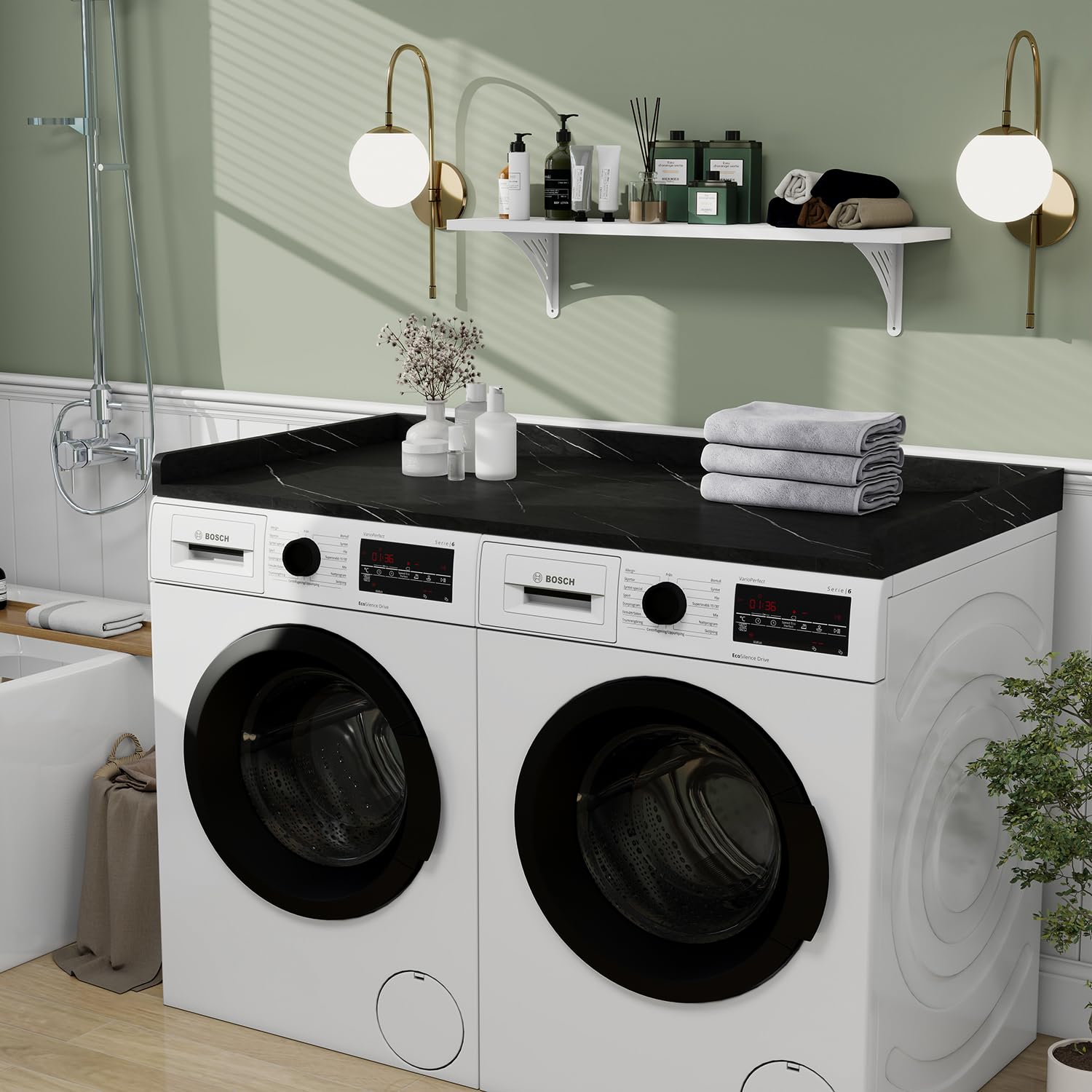 vomavex Washer Dryer Countertop, 54" Width * 27.4” Depth Washer and Dryer Covers for The Top for Laundry Room Organization, Washer and Dryer Countertop Shelves, Greige