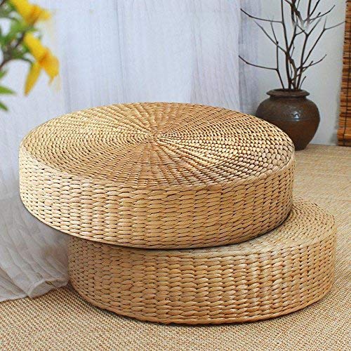 MAHAO Japanese Style Handcrafted Eco-Friendly Padded Knitted Straw Flat Seat Cushion,Hand Woven Tatami Floor Cushion Corn Maize Husk (Dia40cm/15.8" x 10cm/4")