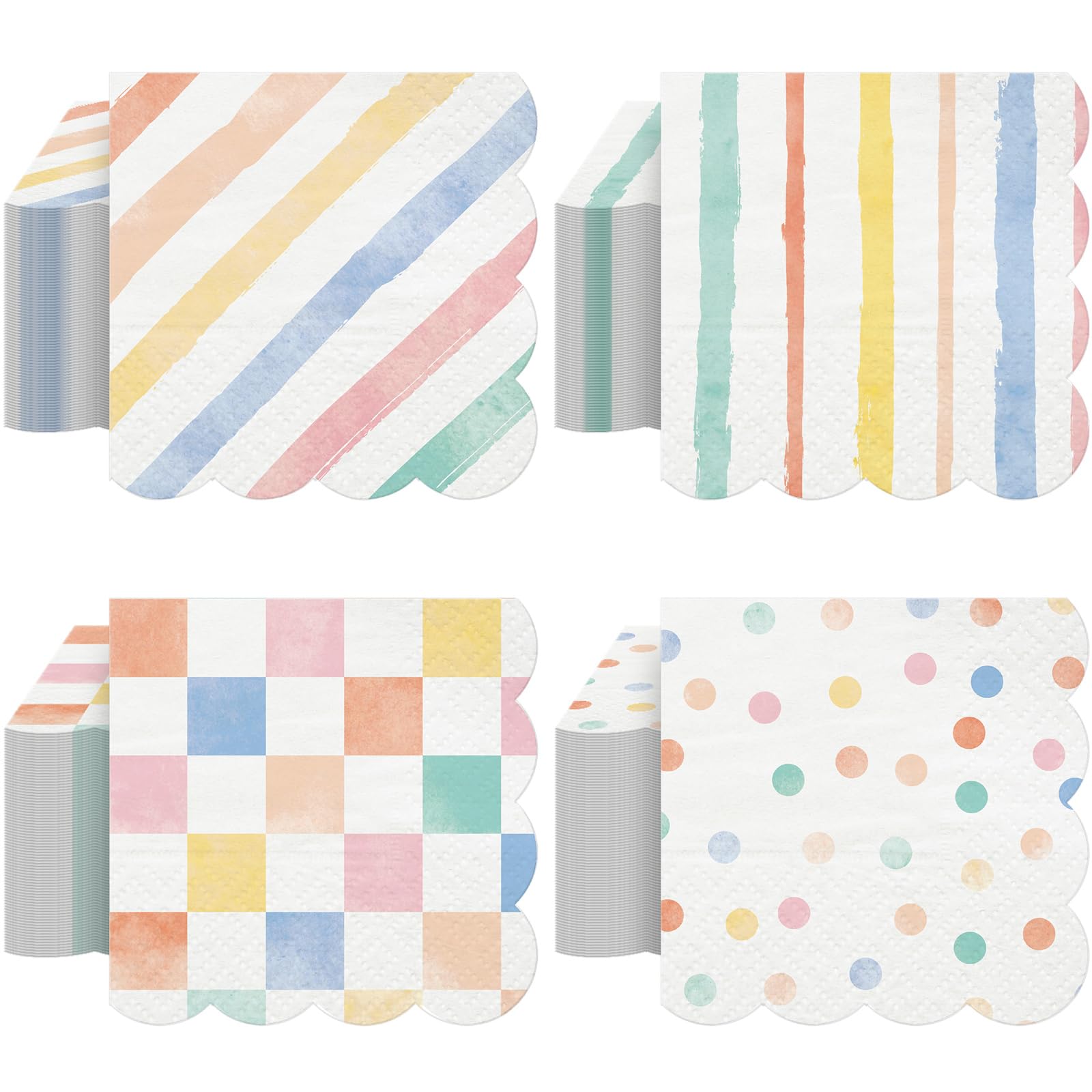 Saypacck 100 Pcs Colorful Paper Napkins, Colorful Pattern Disposable Napkins Rainbow Gingham Napkins Striped Plaid Dots Party Supplies for Baby Shower Wedding Birthday Graduation Picnic BBQ Decoration